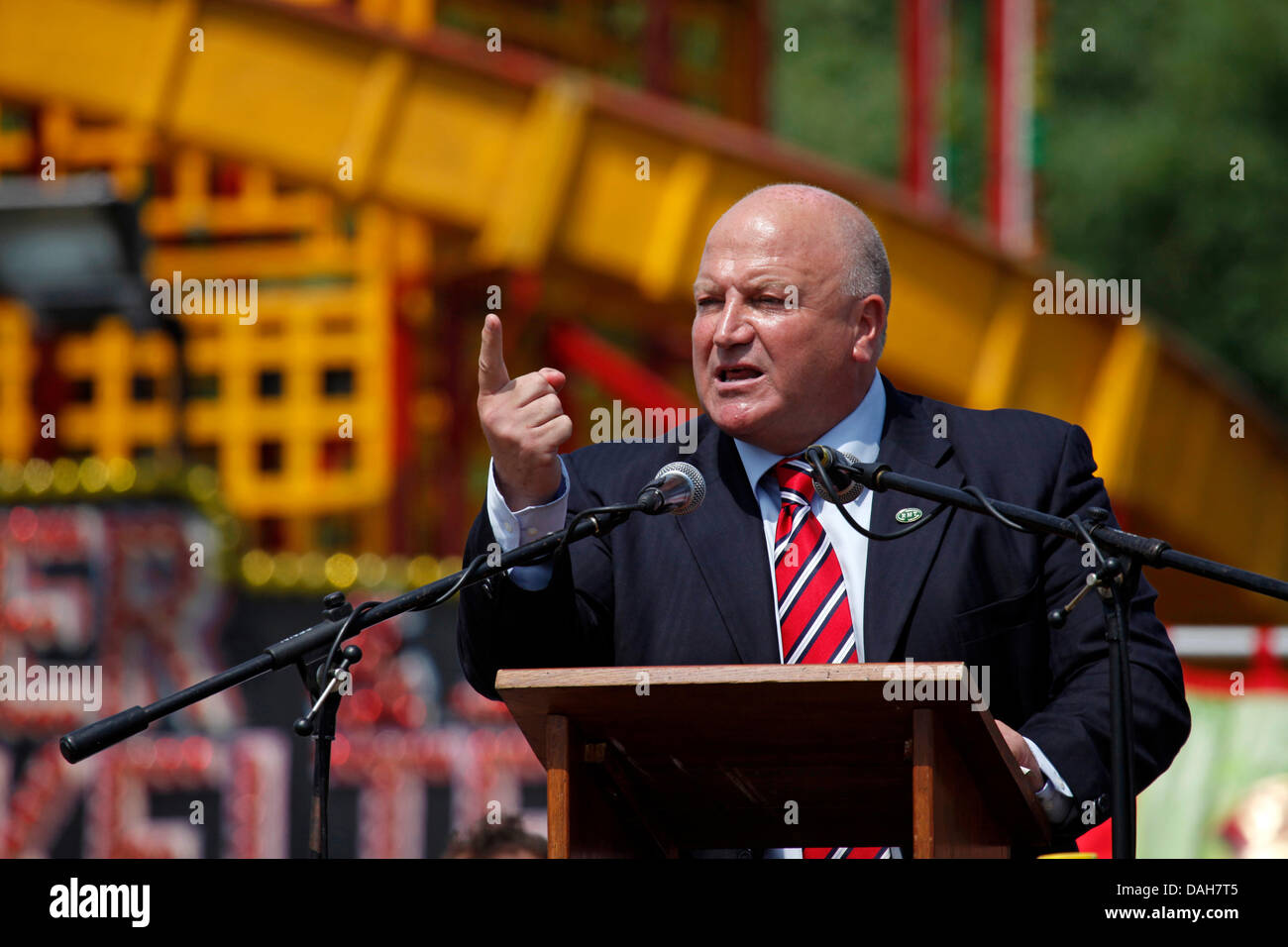 Bob Crow speaking at the 129th Durham Miners Gala at Durham, England ...