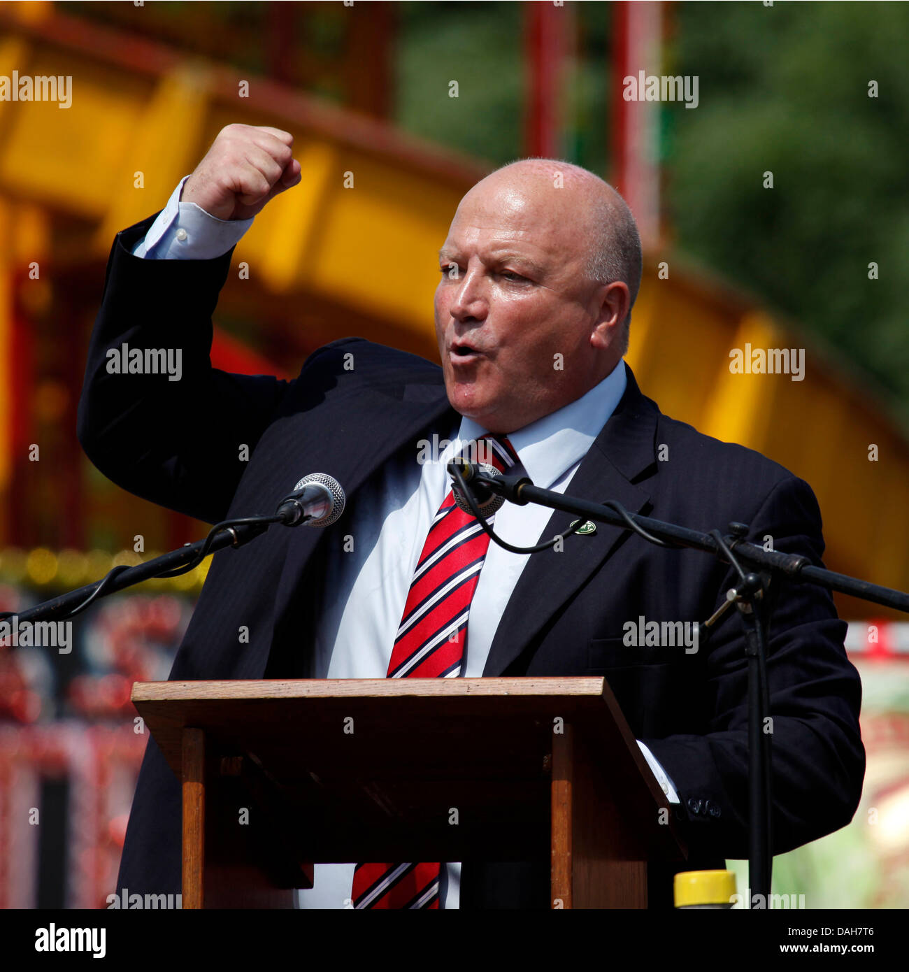 Bob Crow speaking at the 129th Durham Miners Gala at Durham, England ...