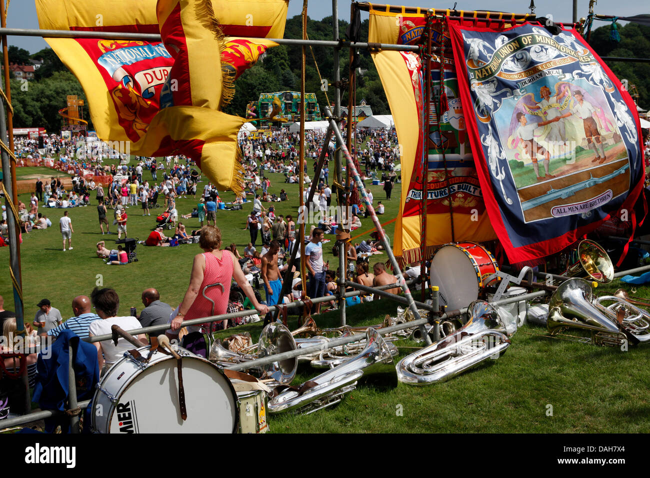 Banners blow in the wind at the 129th Durham Miners Gala at Durham ...
