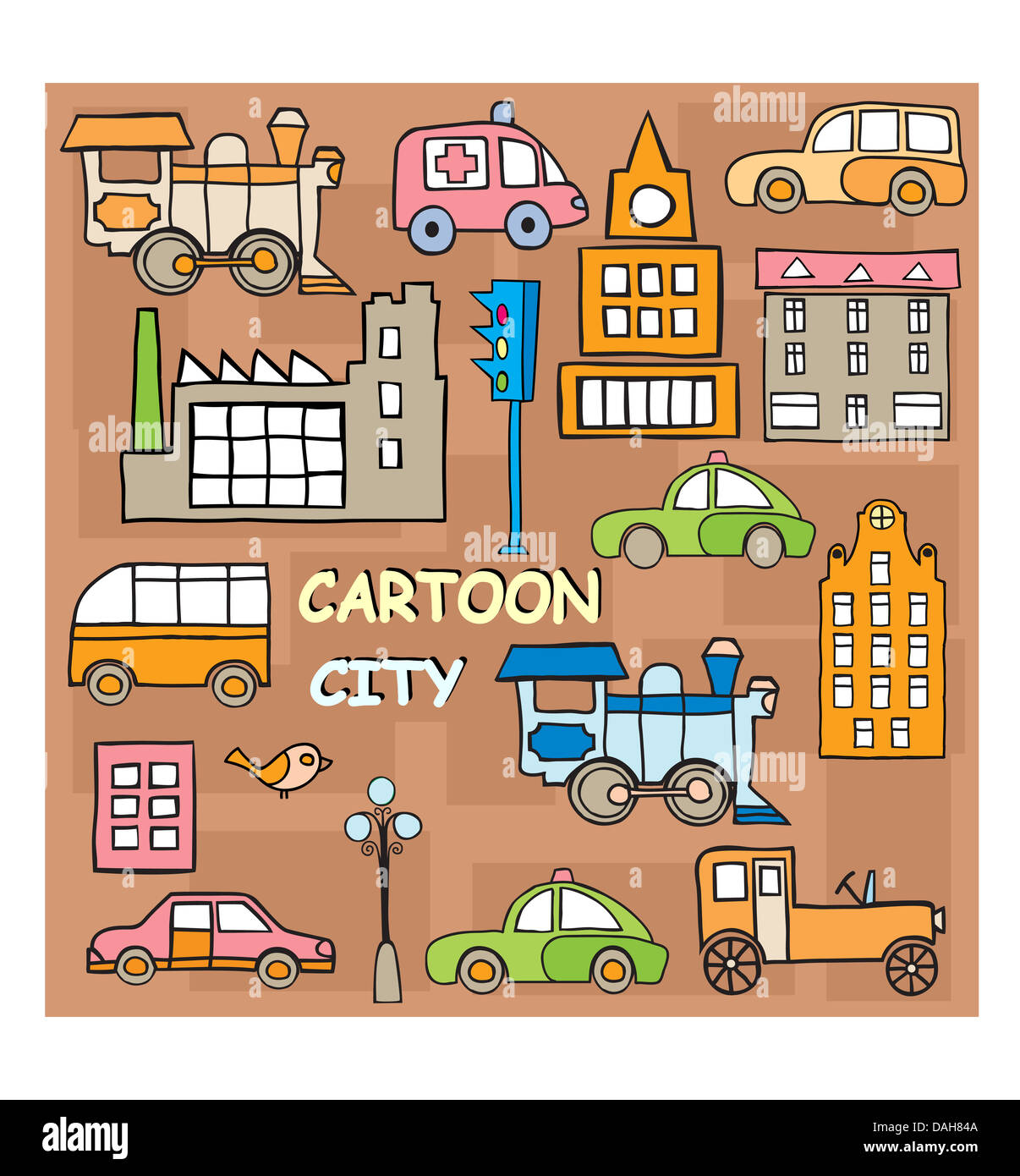 The stylized image of the city in style cartoon Stock Photo - Alamy