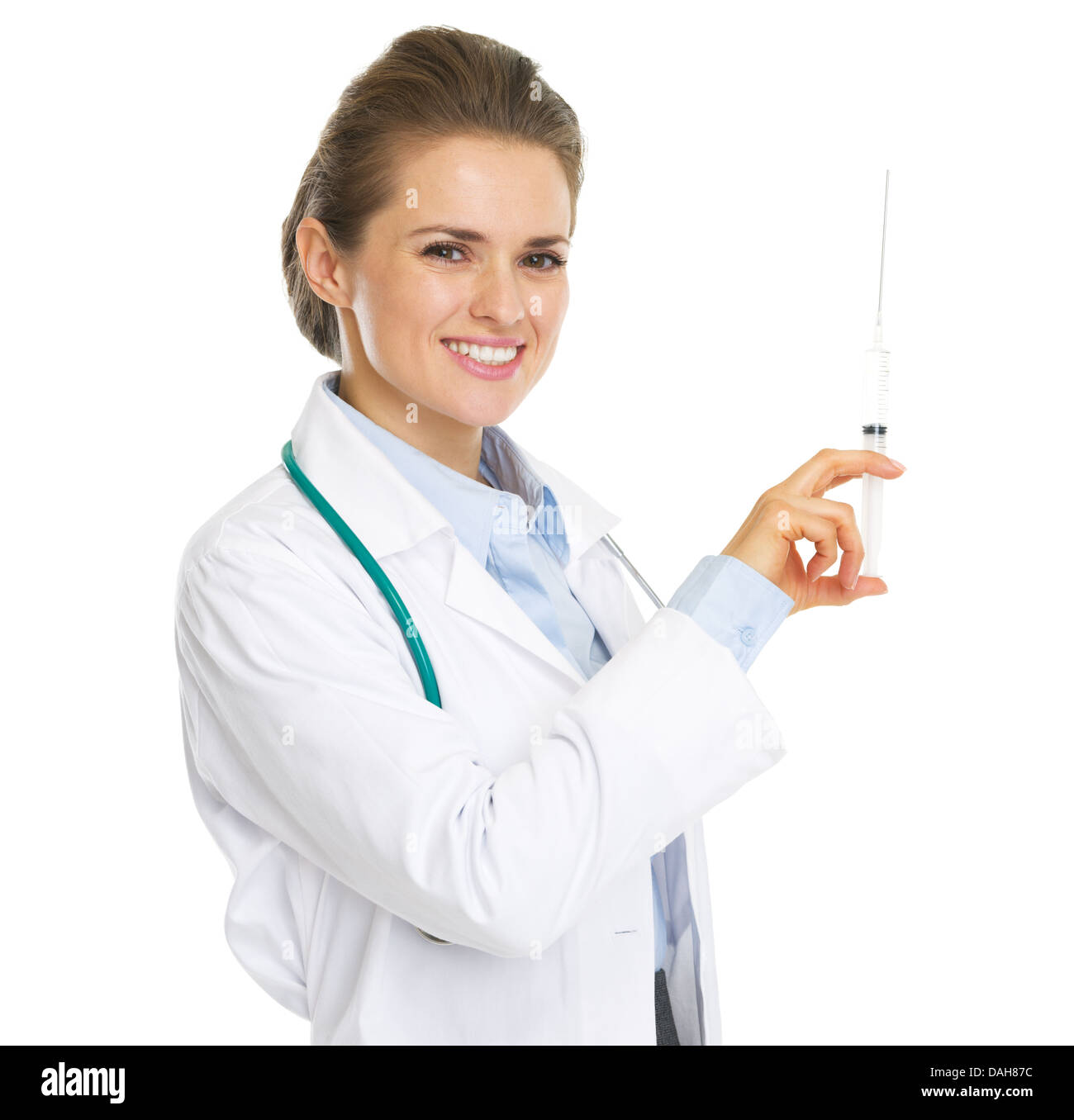 Smiling doctor woman with syringe Stock Photo - Alamy