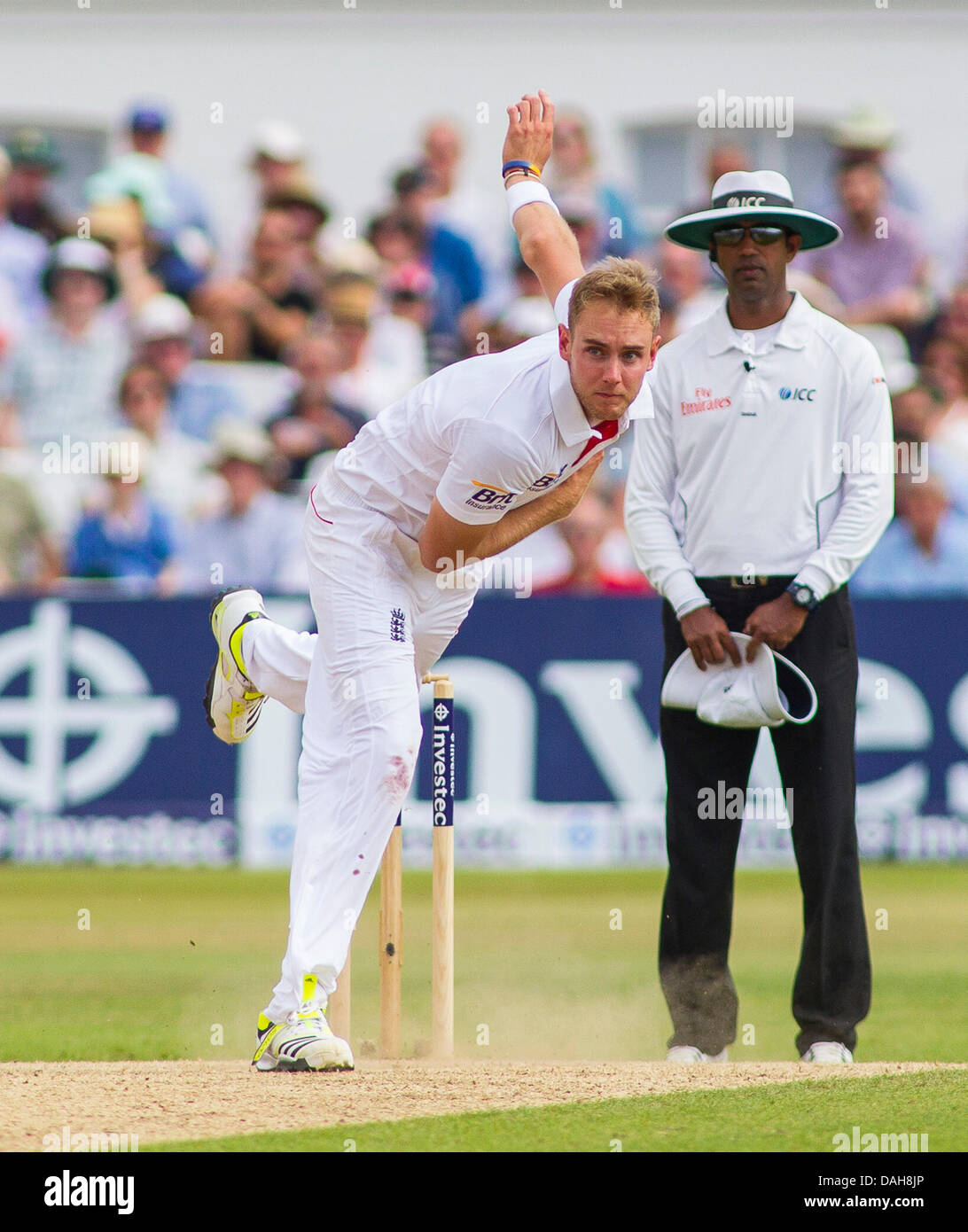 Nottingham, UK. 13th July, 2013. Stuart Broad bowling during day four ...