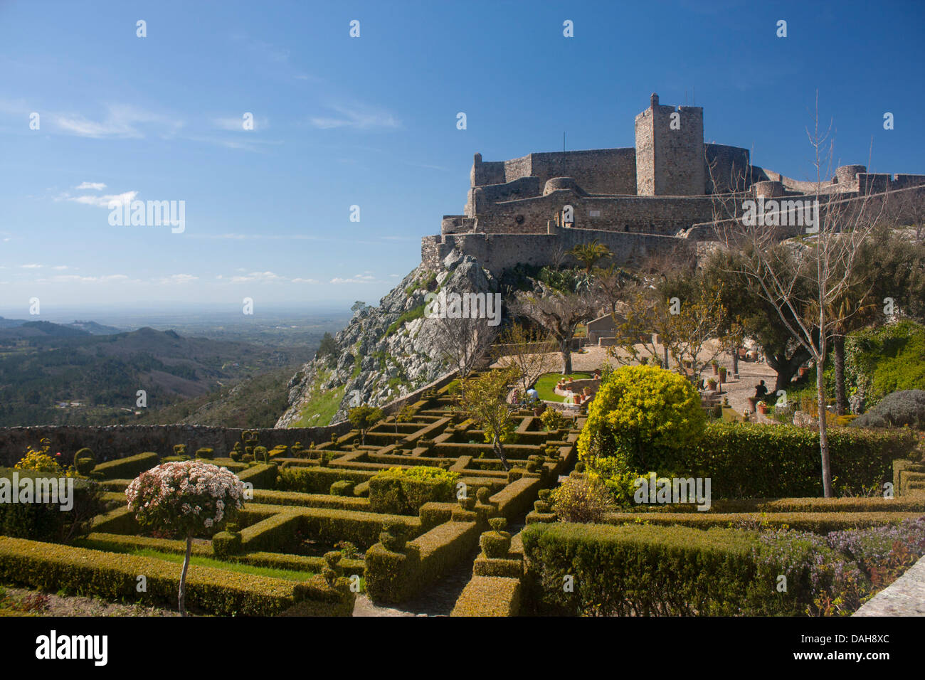 Marvao Castle Castelo de Marvao with formal gardens in foreground and ...