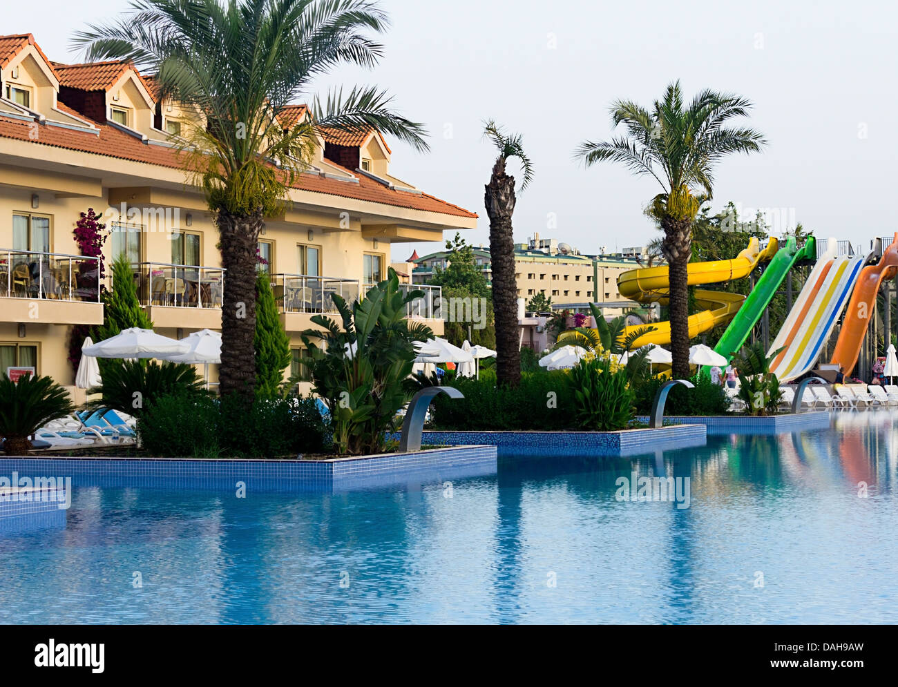 Comfortable resort hotel with a large swimming pool and water ...