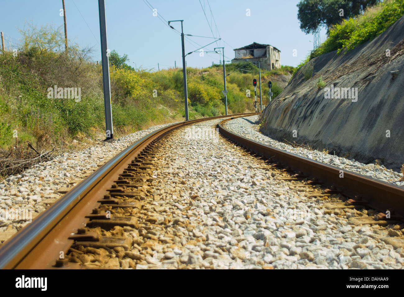 Trains railroad curve Stock Photo - Alamy