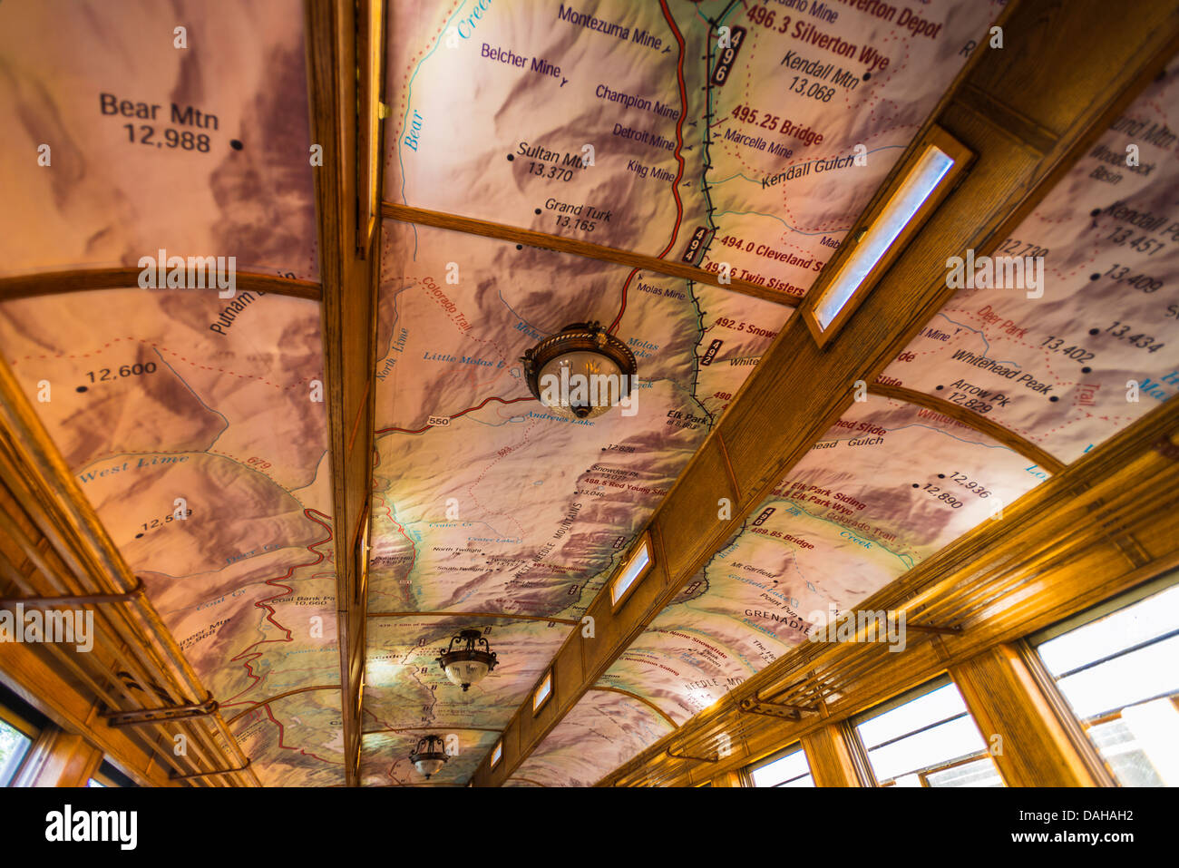 Map on the ceiling of a passenger car, Durango & Silverton Narrow Gauge ...