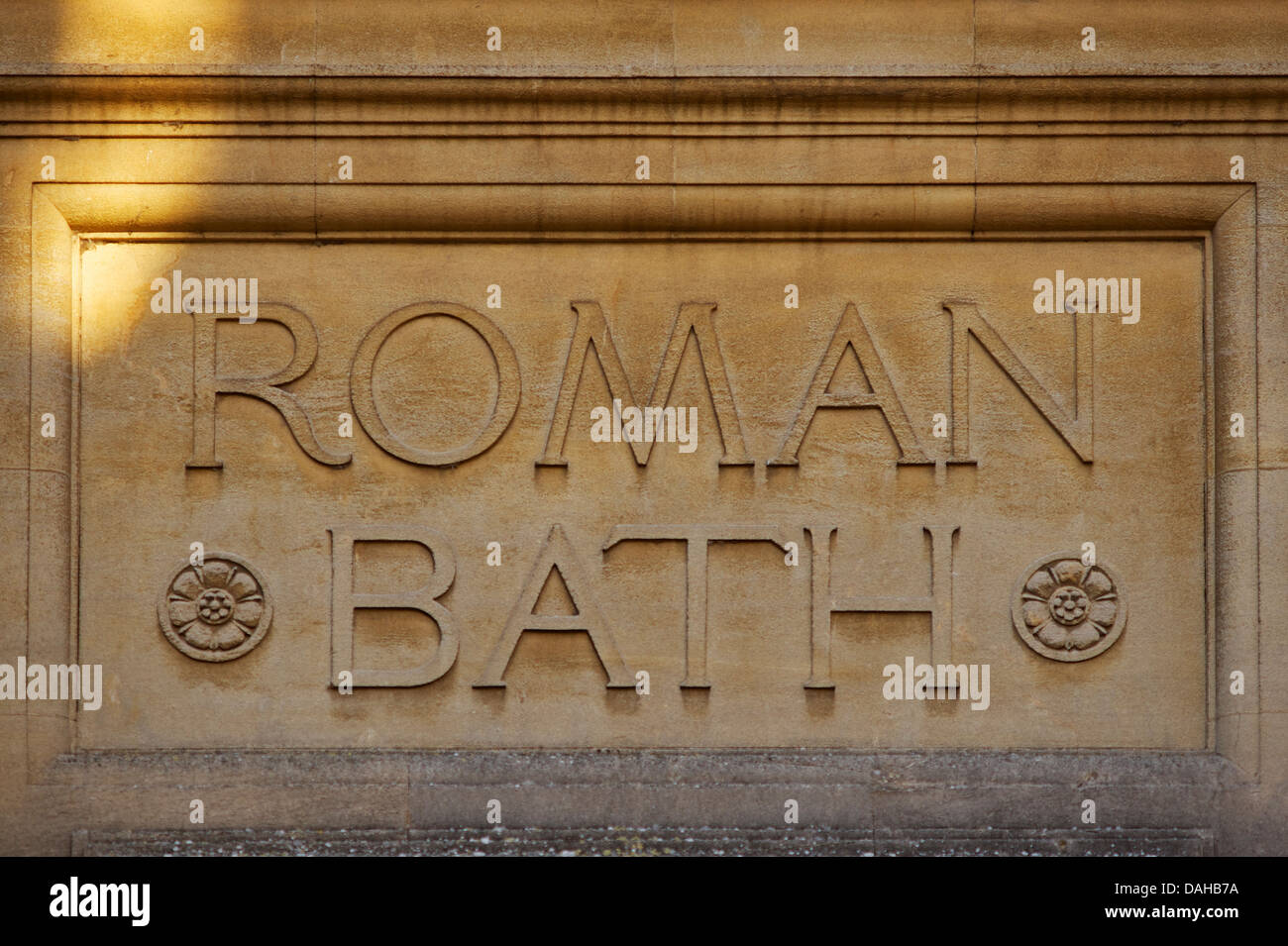 Strone carved ROMAN BATH sign in the City of Bath, Somerset, England ...