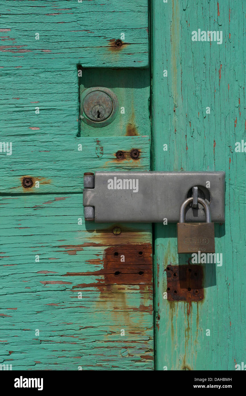 Detail of beach hut lock, Lyme Regis, Dorset, England Stock Photo - Alamy