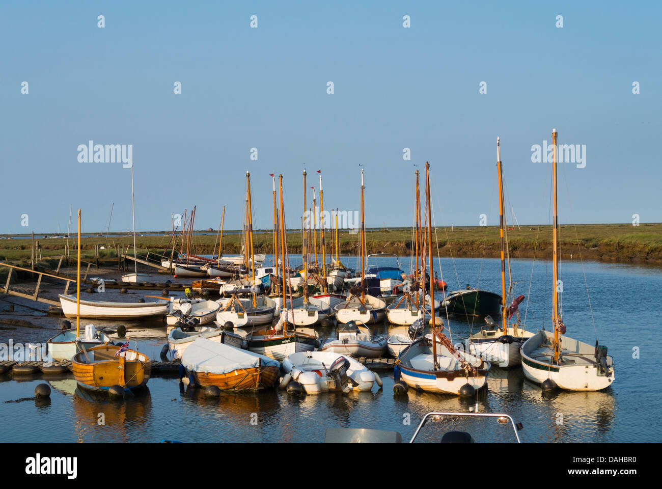 View of Morston Harbour showing moored sailing dinghys Stock Photo - Alamy