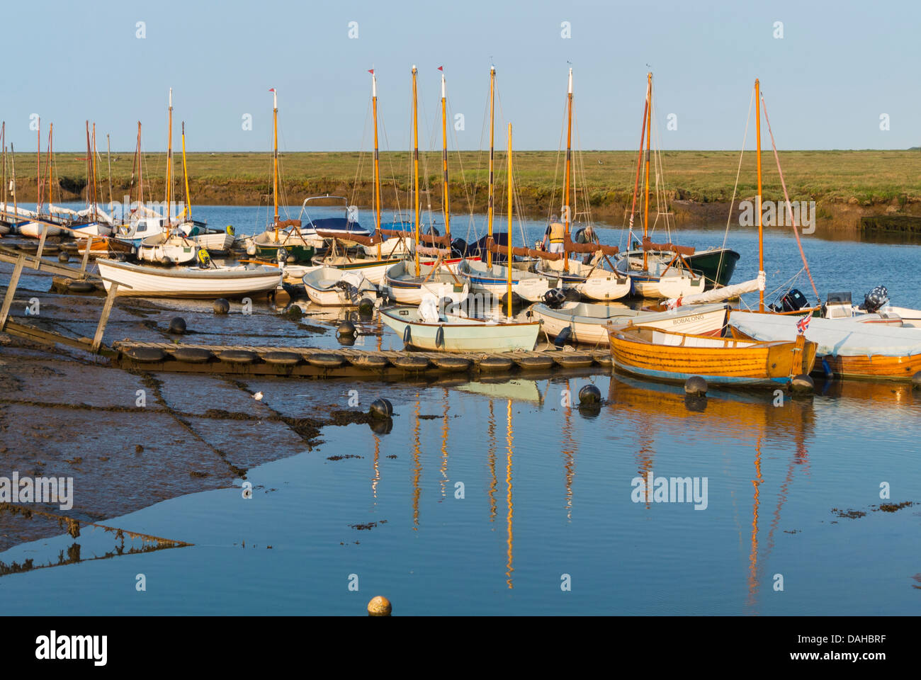 View of Morston Harbour showing moored sailing dinghys Stock Photo - Alamy