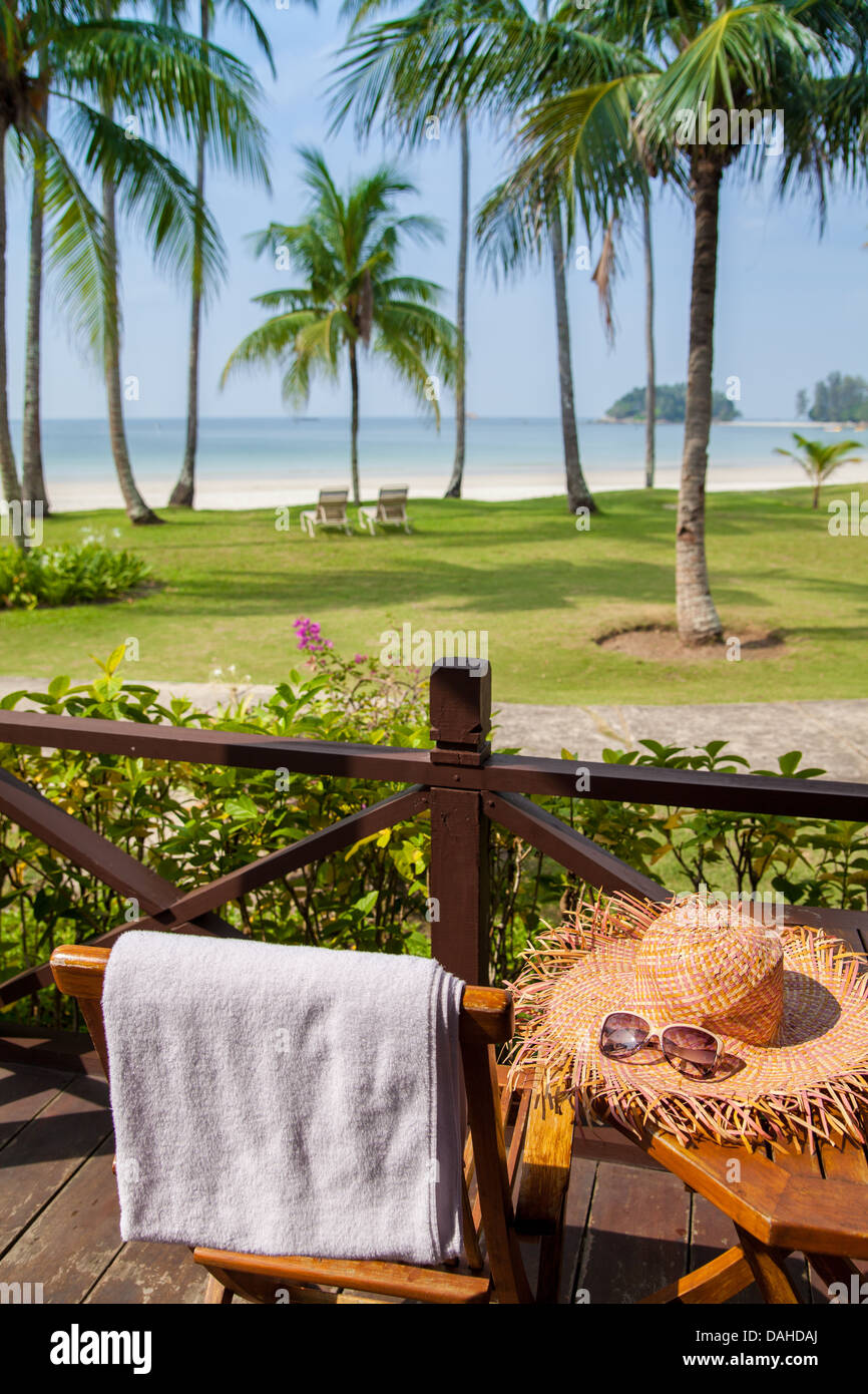 Wooden Chair in Resort Island Stock Photo - Alamy
