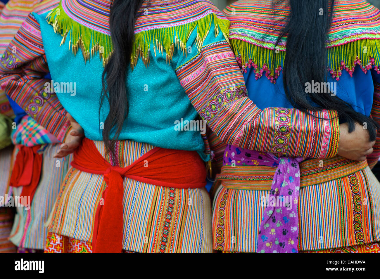 Detail of Flower Hmong women and their distinctive tribal costume. Can ...