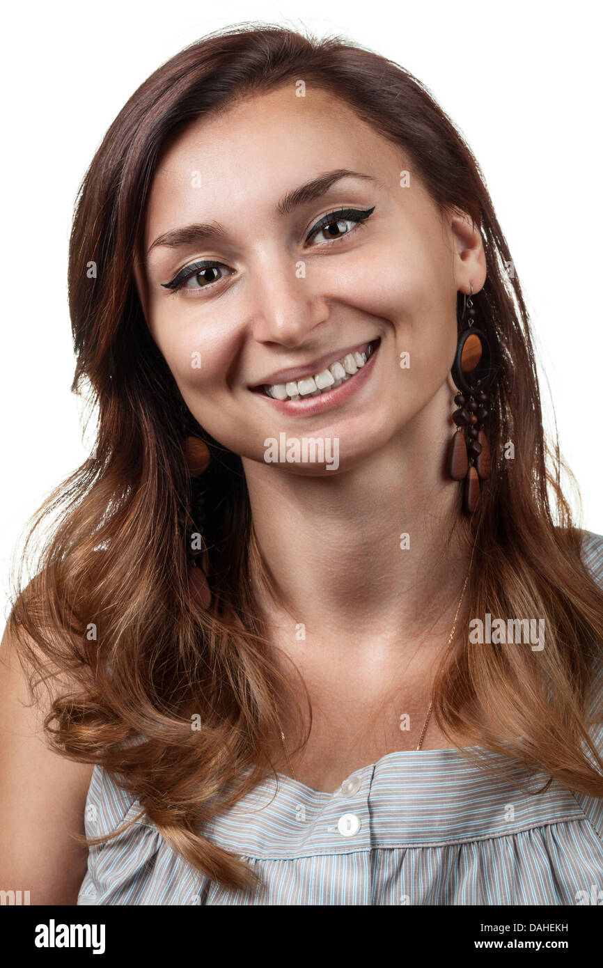 Joy, smile, laugh, Happiness. Emotions woman on a white background ...