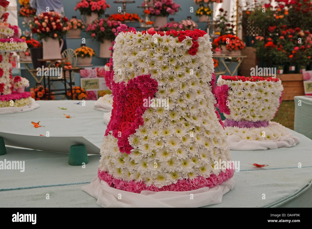 Afternoon tea pot and cups made of flowers at the RHS Hampton Court ...