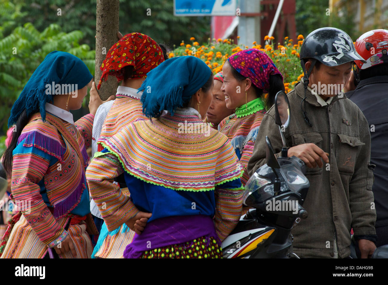 Group of flower Hmong women, Bac Ha, Lao Cai Province, Vietnam Stock ...