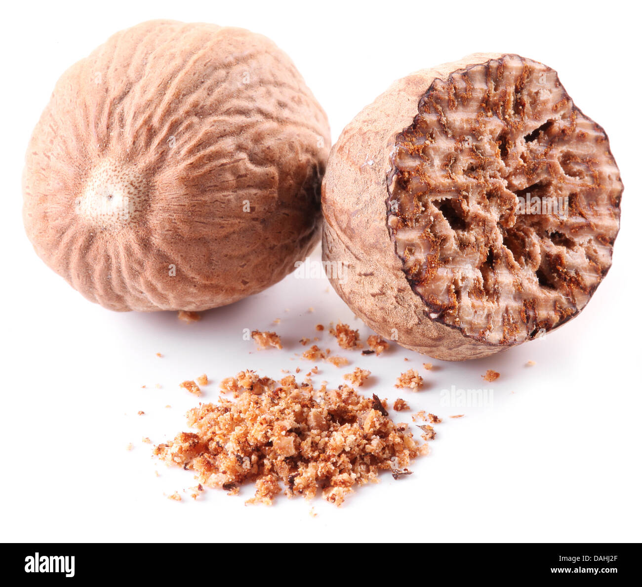 Nutmeg on a white background Stock Photo - Alamy