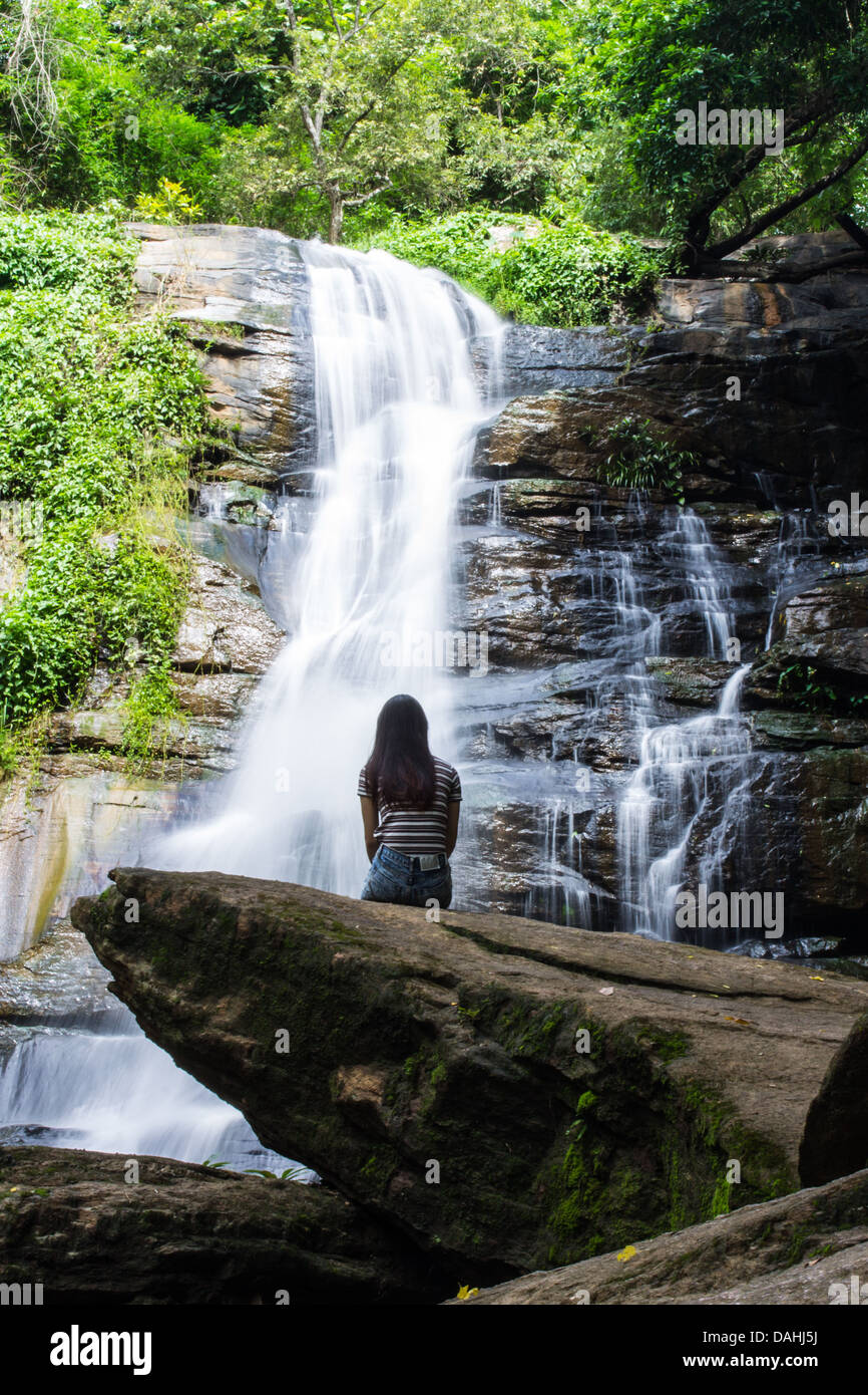 Thai Girl Look Tad Mork Water Fall in Maerim , Chiangmai Thailand Stock ...