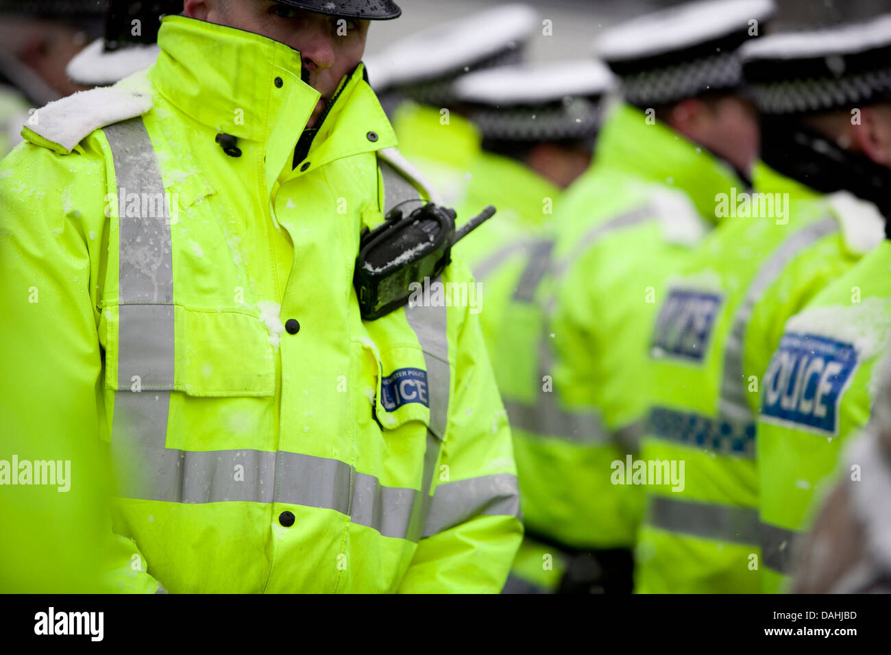Greater Manchester Police GMP Officers in the snow in winter Stock ...