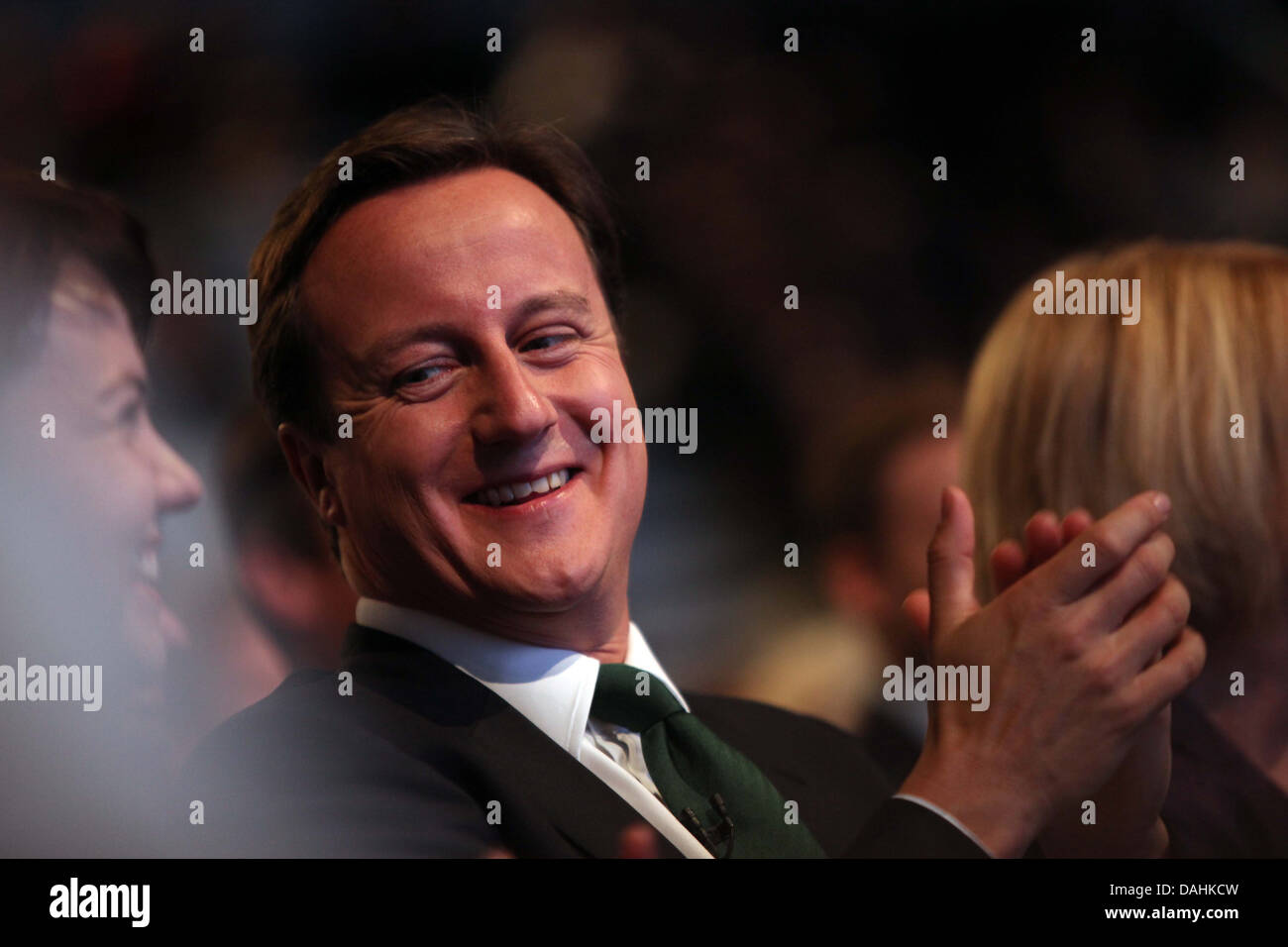 David Cameron laughs / laughing in audience at 2009 Conservative ...