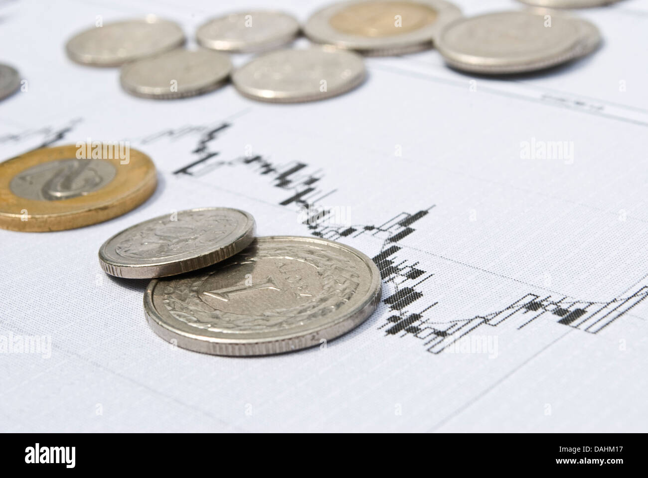 Zloty or PLN coins and stock chart as currency exchange concept Stock ...