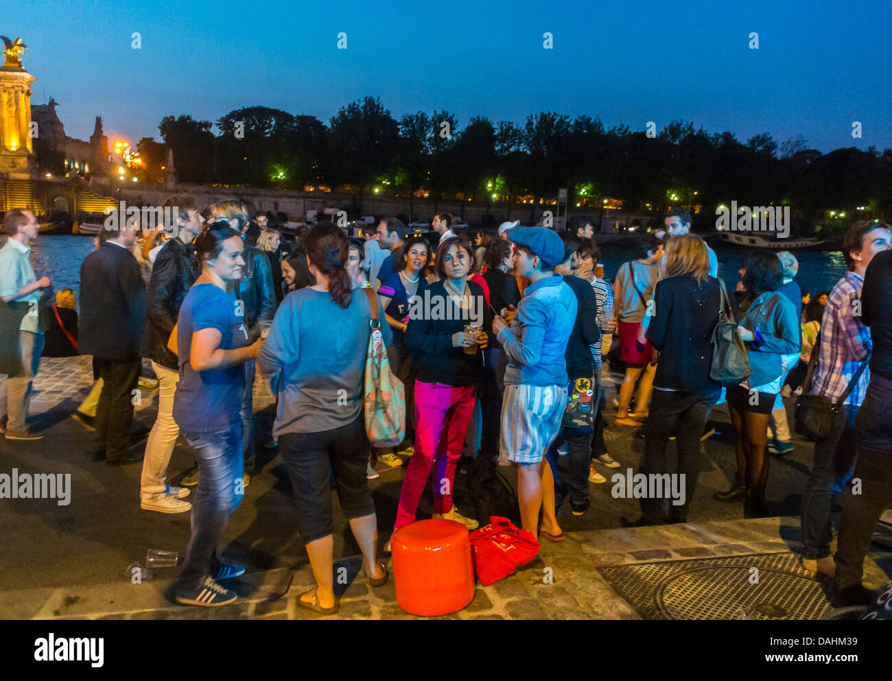 Paris, France, Large Crowd Young People, Standing, Sharing Drinks on ...