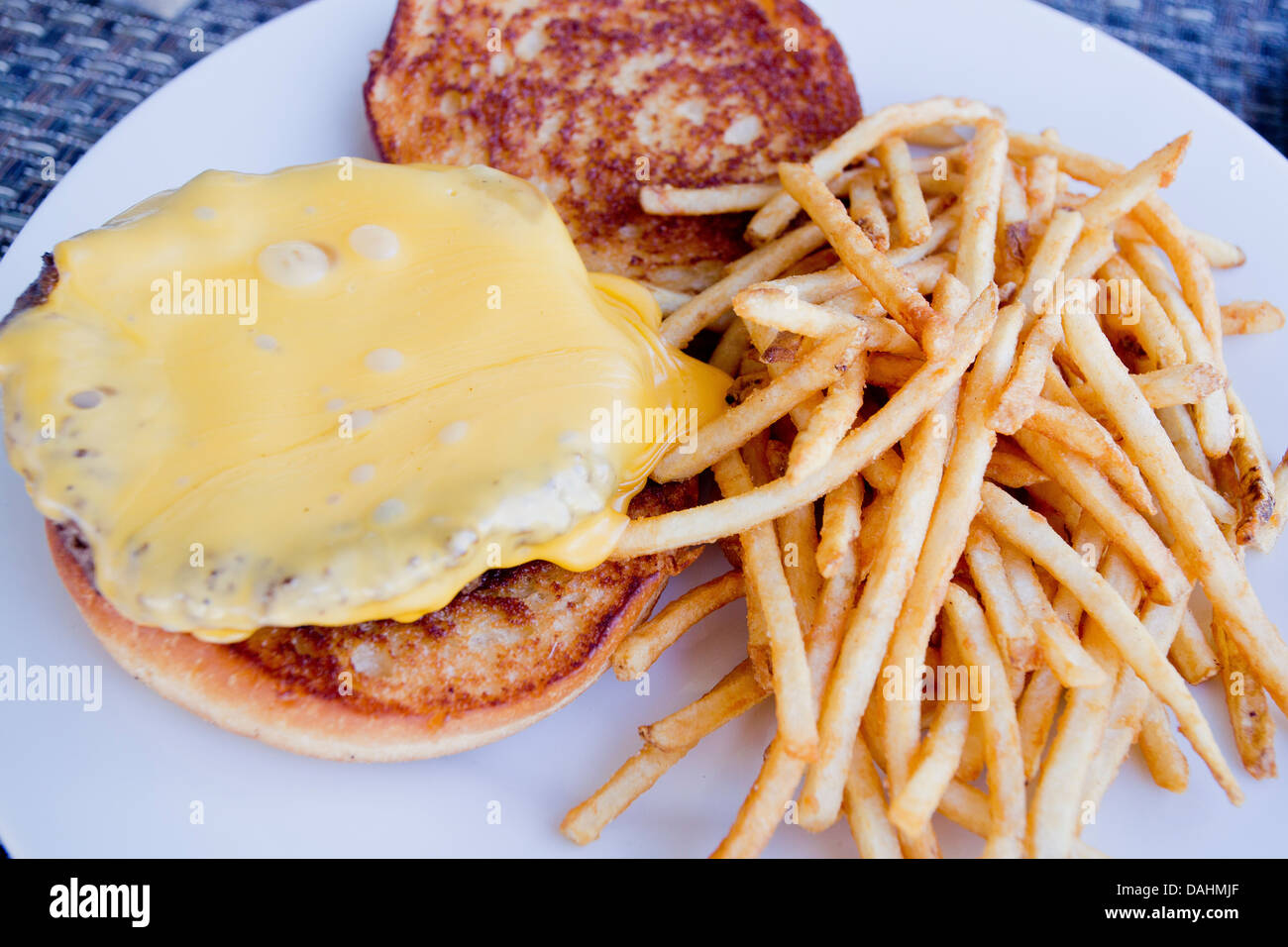 Burger, Egg and fries on a room service tray in a luxury hotel Stock ...