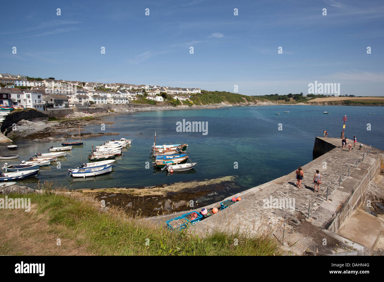 Boats moored at the pretty coastal village of Portscatho on the ...