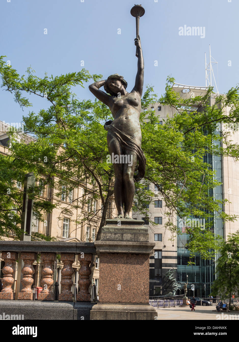 Nymph statue and light standard by Alfred Drury in City Square Leeds UK ...