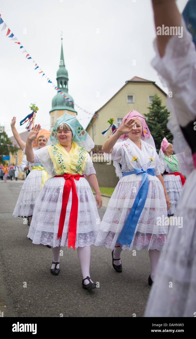 A Sorbian traditional costume group dances during the international ...