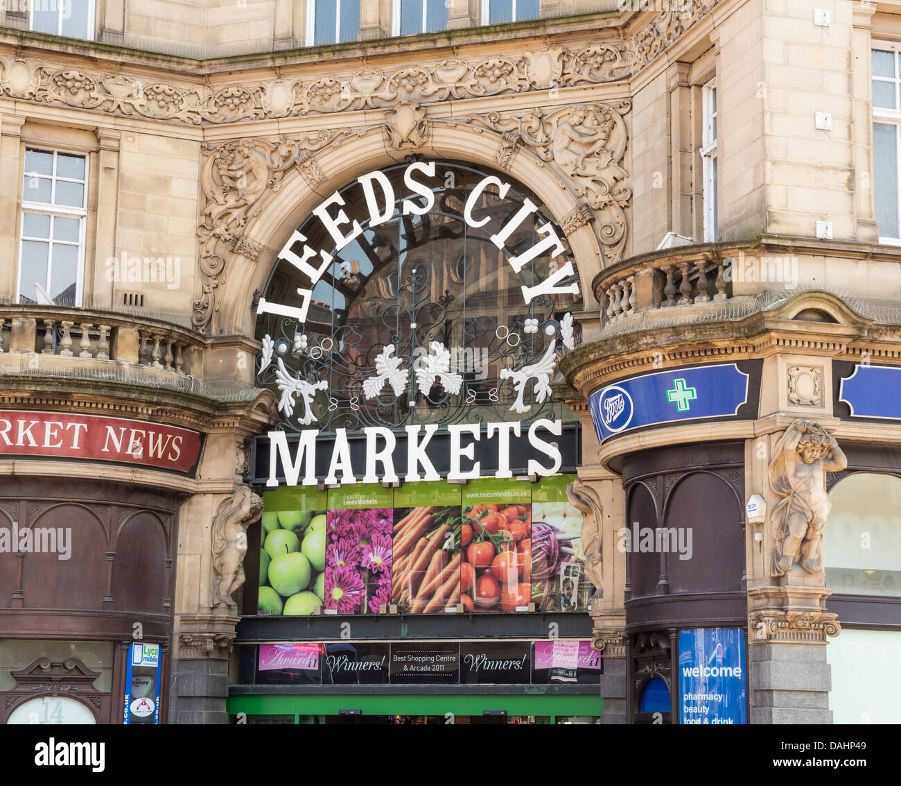 Facade of Leeds City Markets West Yorkshire UK Stock Photo - Alamy