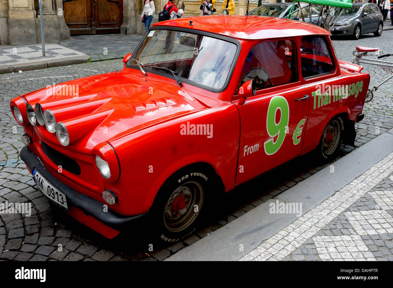 Red plastic GDR Trabant Trabi Little Quarter Mala Strana Prague Czech ...