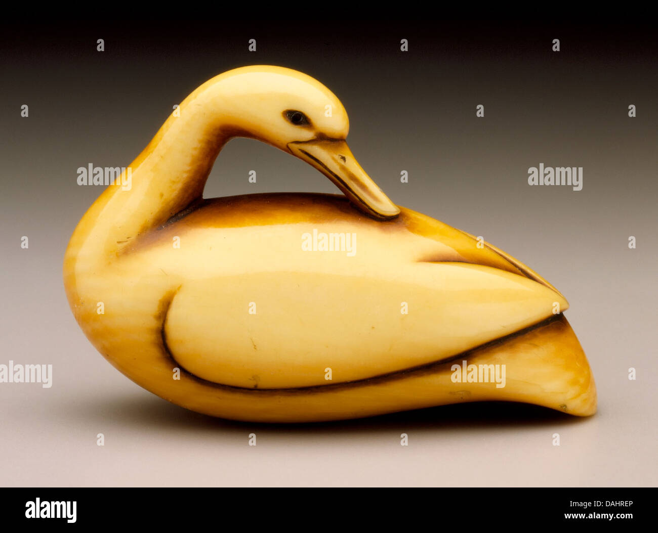 A sculpture of a preening duck from the LACMA collection, representing ...
