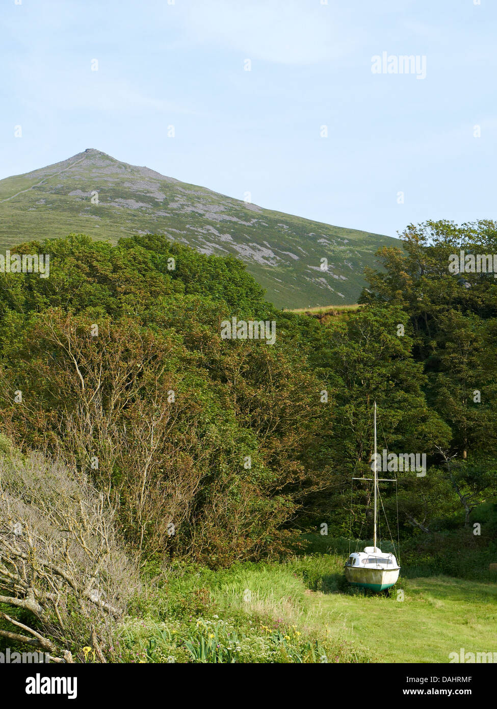 Abandoned boat on Aberafon campsite with Gyrn Goch in distance near ...