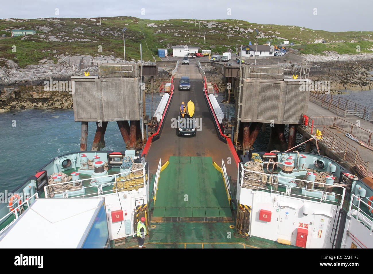 Vehicles boarding Calmac Ferry Isle of Coll Scotland July 2013 Stock ...