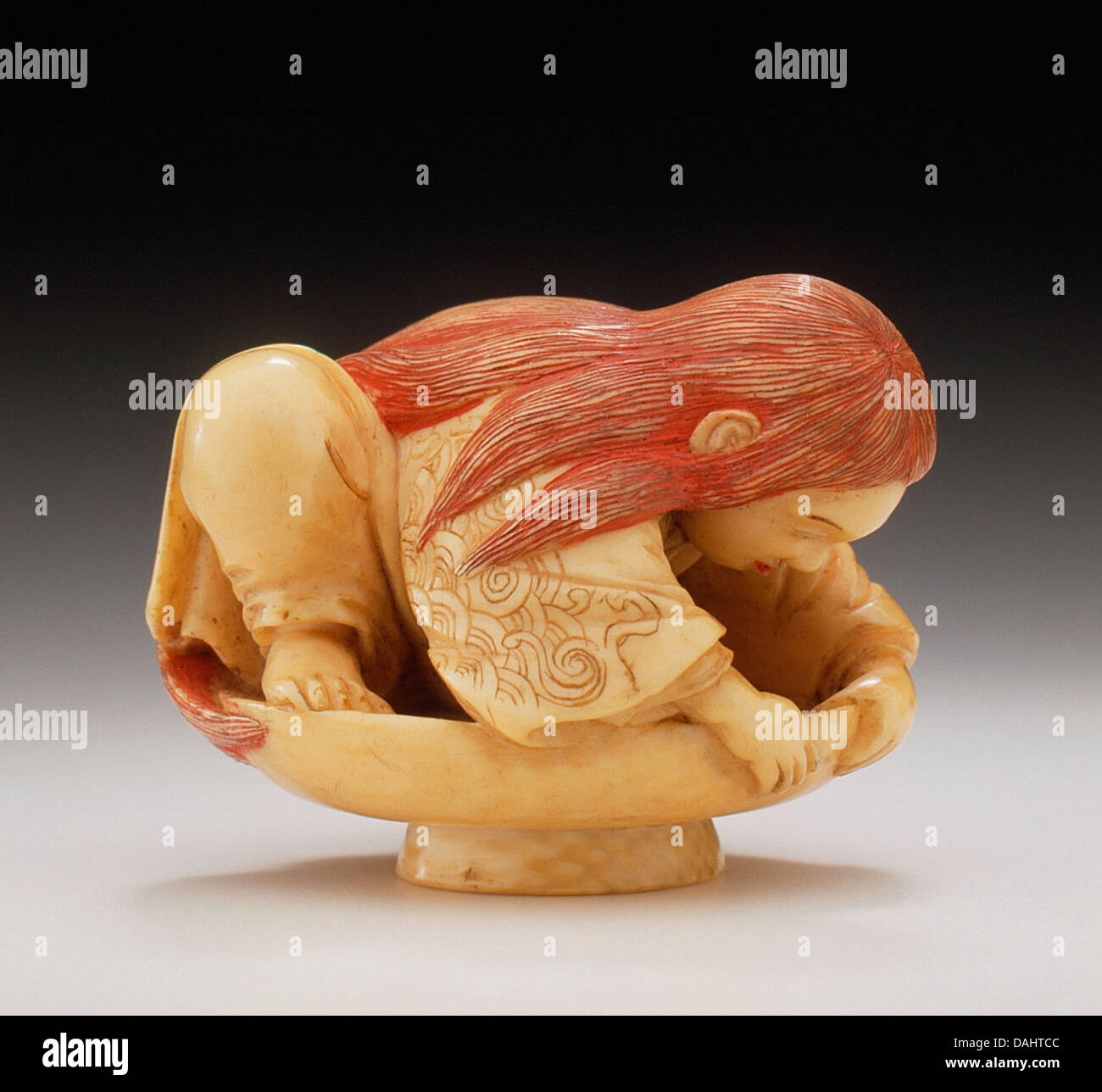 This sake bowl features an image of Shojo, a sea sprite from Japanese ...