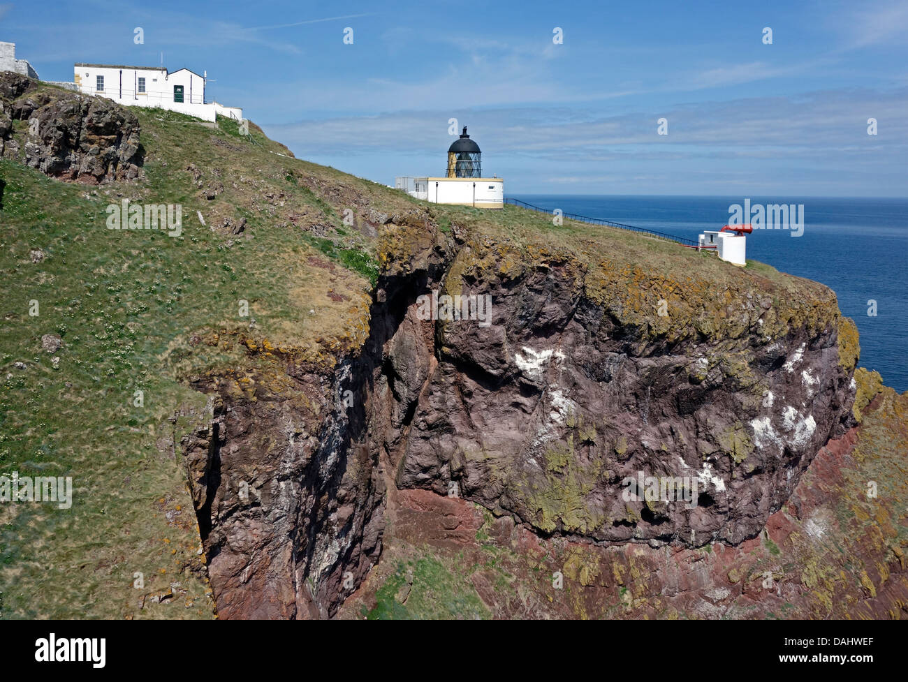 St. Abb's Head Lighthouse and Foghorn by St. Abbs in East Lothian Scotland facing the North Sea ...