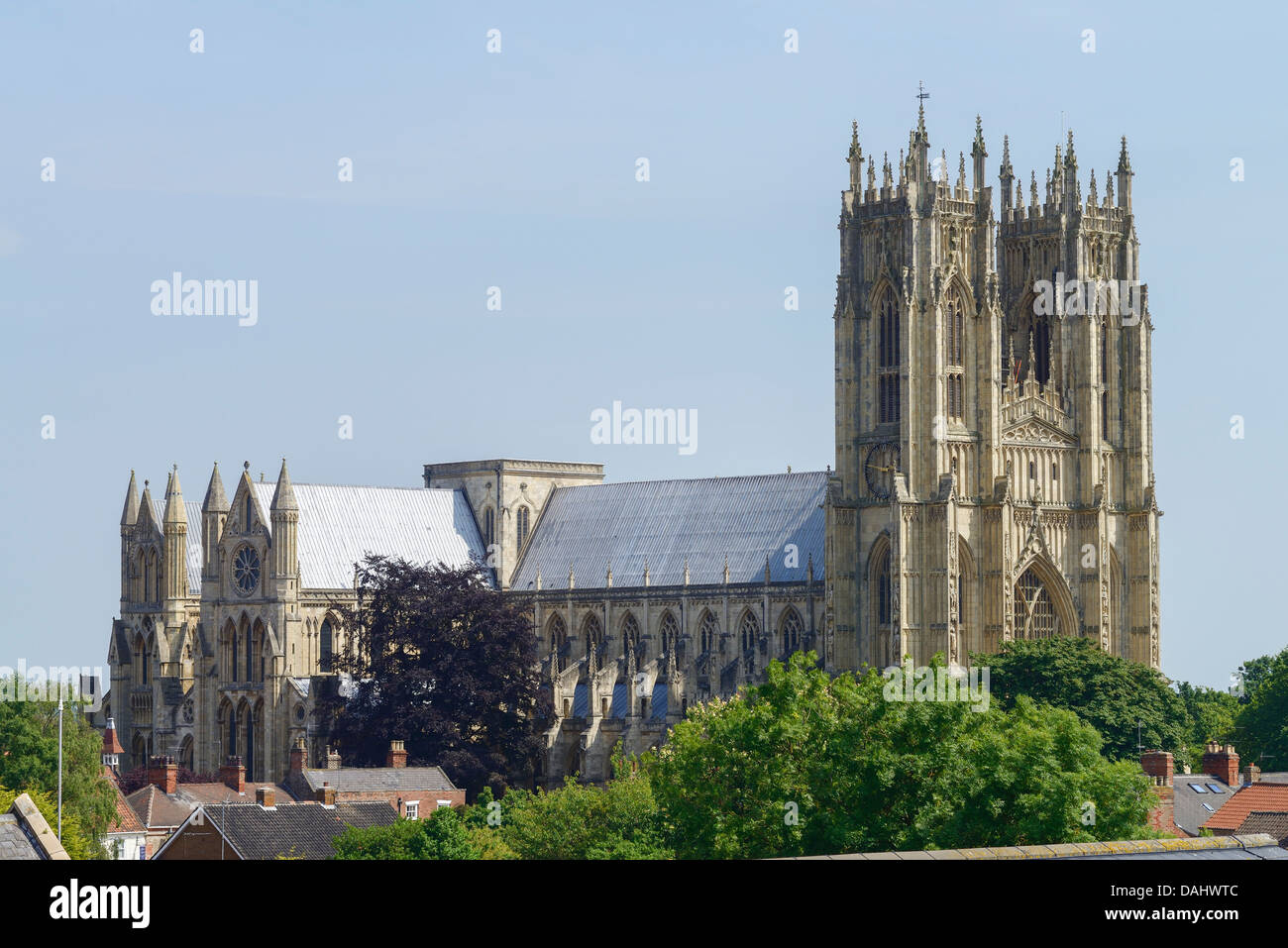 Beverley Minster viewed across rooftops in the town centre Stock Photo ...