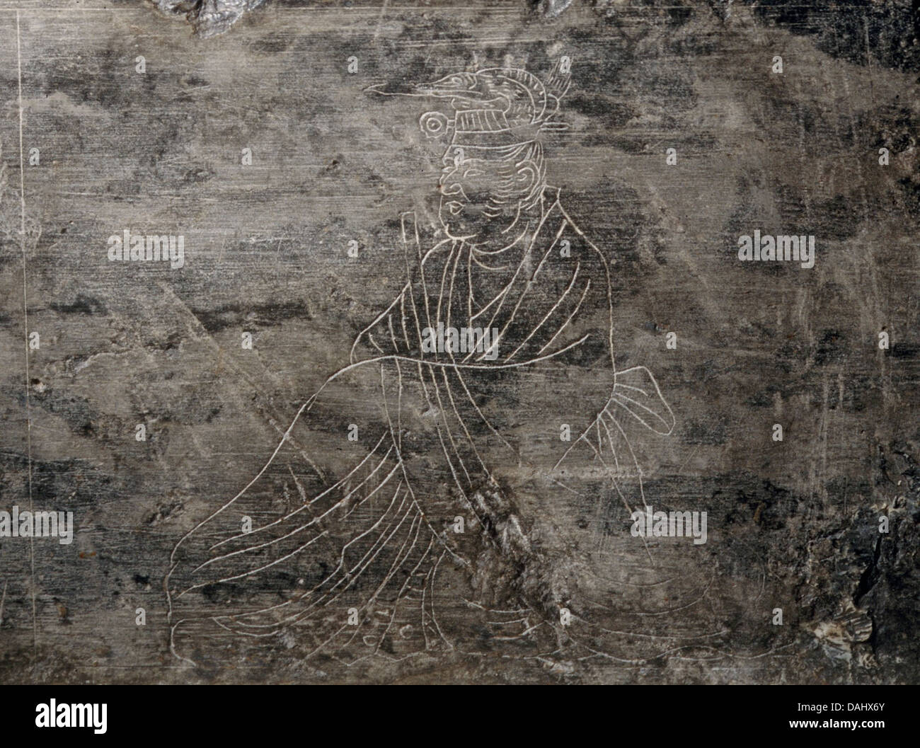 This tombstone of Zhu Dezhong, from the Tang dynasty, features carved ...