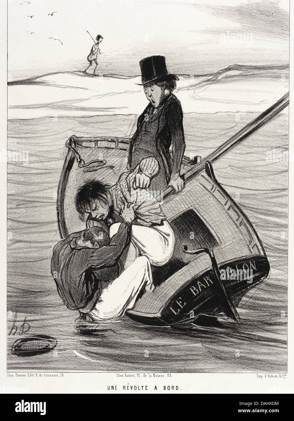 This artwork depicts a dramatic scene from a revolt aboard a ship ...