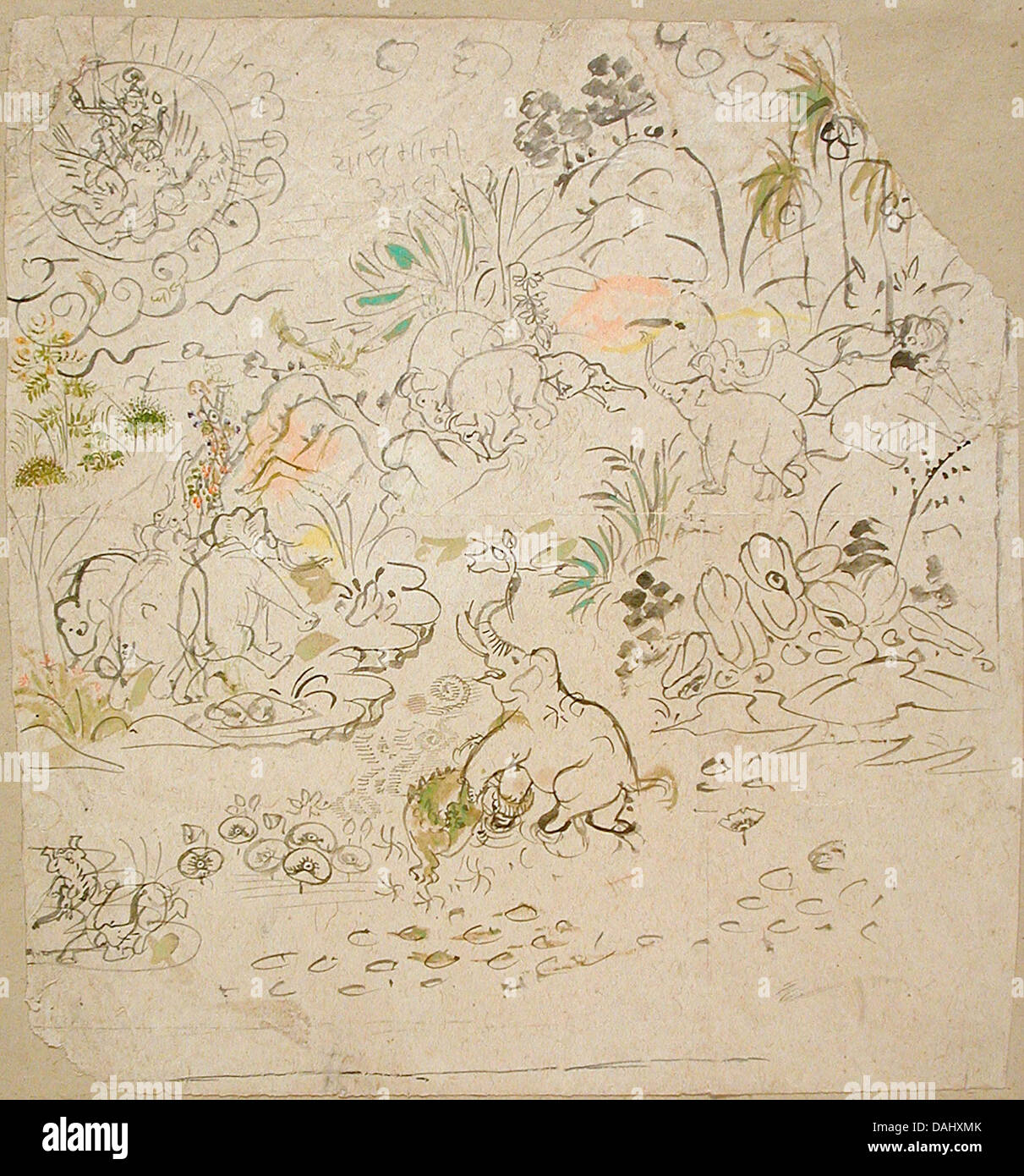 This artwork illustrates the Hindu god Vishnu rescuing the elephant ...