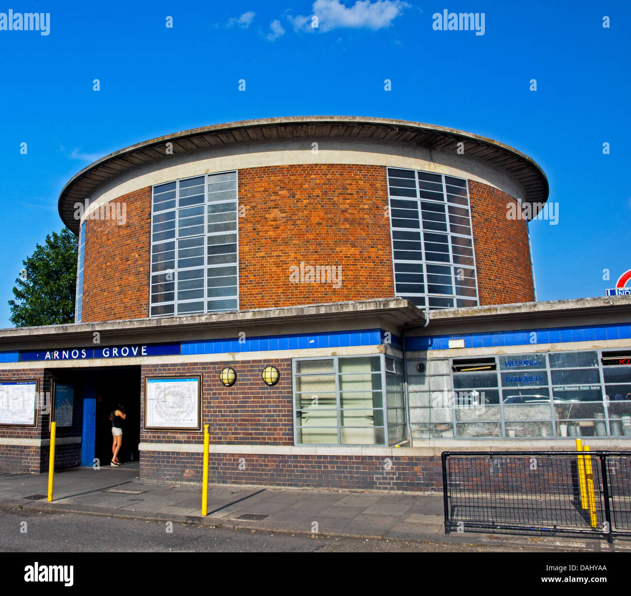 Exterior of Arnos Grove Underground Station, designed by Charles Holden ...