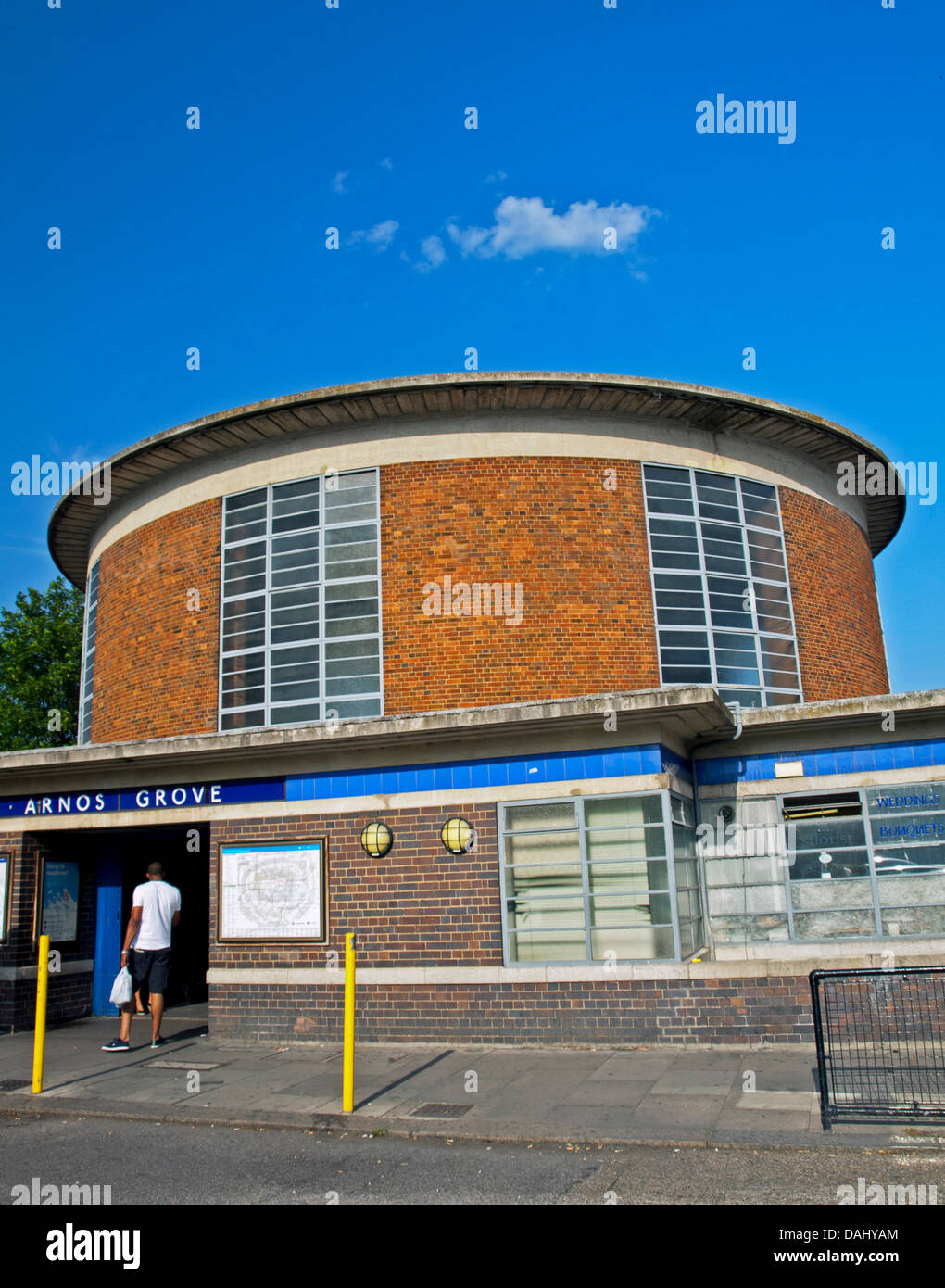 Exterior of Arnos Grove Underground Station, designed by Charles Holden ...