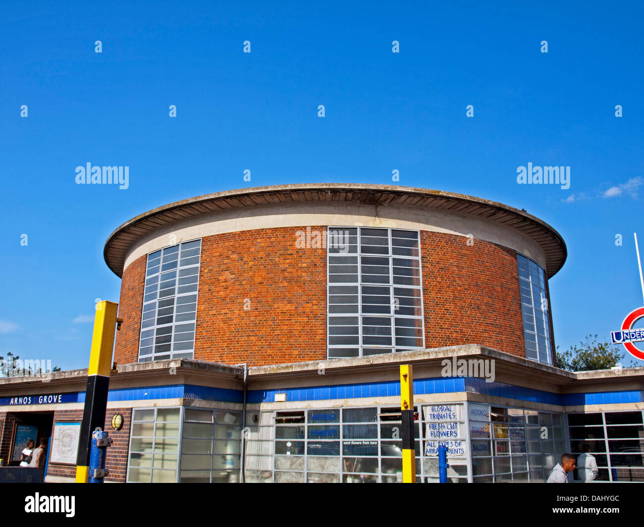 Exterior of Arnos Grove Underground Station, designed by Charles Holden ...