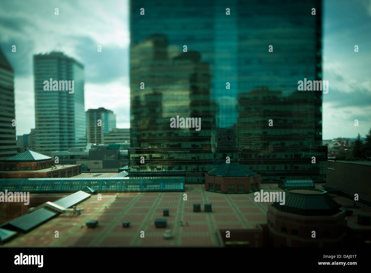Tilt shift view of office buildings, Edmonton, Alberta, Canada Stock ...