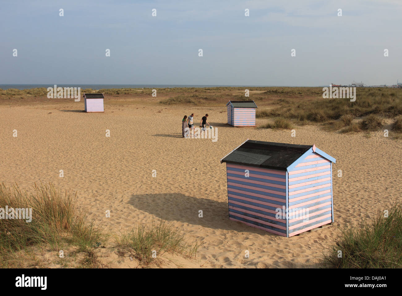 Scroby beach huts, striped beach huts, Norfolk, UK Stock Photo - Alamy