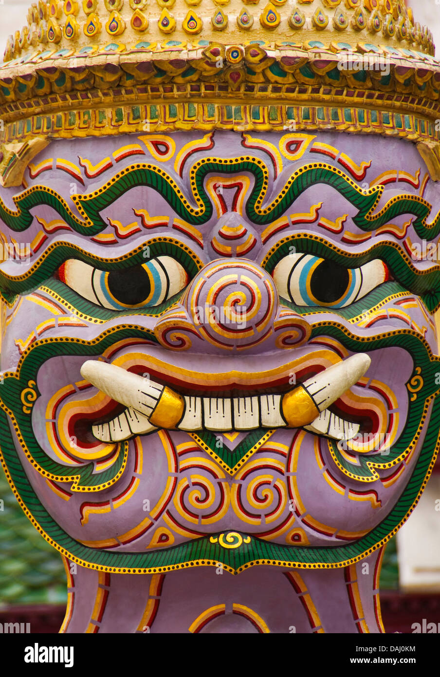 Face of giant demon (yaksha) statue guarding Wat Phra Kaew in Grand ...