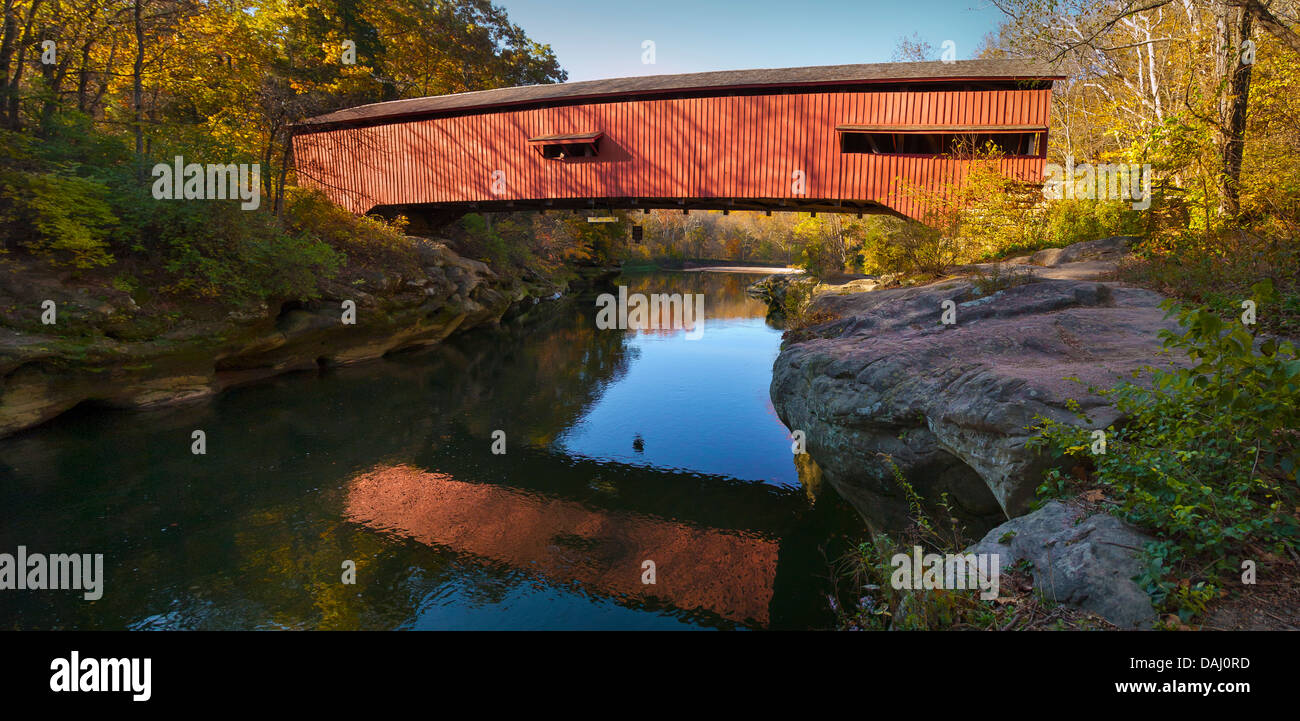 Stitched panoramic image of the Narrows Covered Bridge over Sugar Creek ...