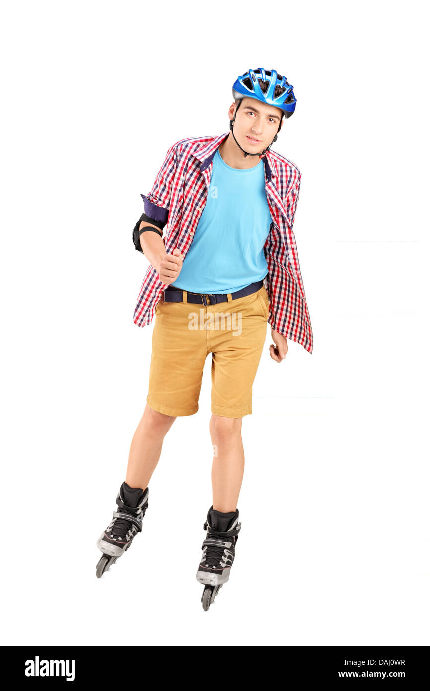 Full length portrait a male on rollers skating Stock Photo - Alamy