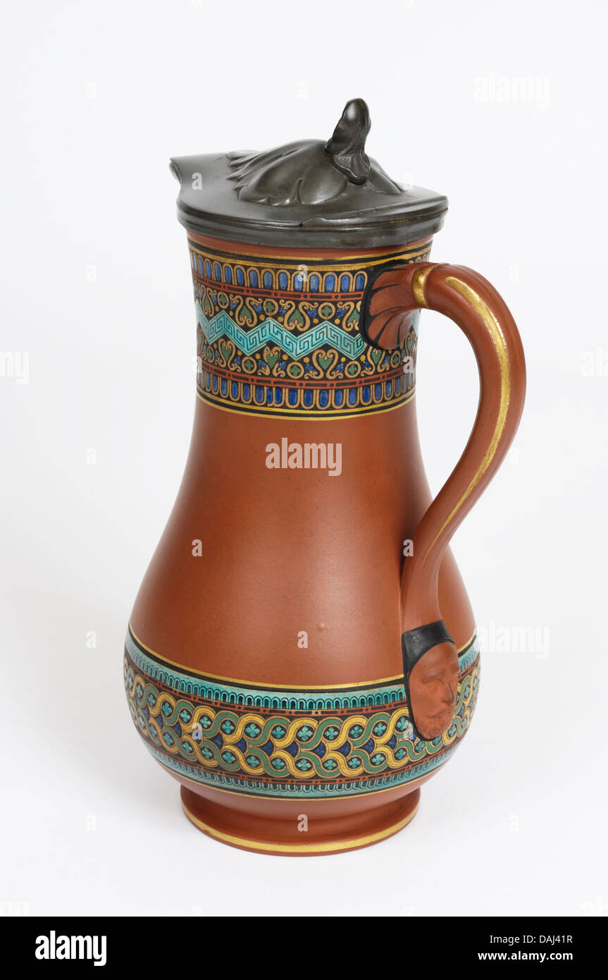 A mid 19th C. English pewter lidded terracotta pratt ware (prattware ...