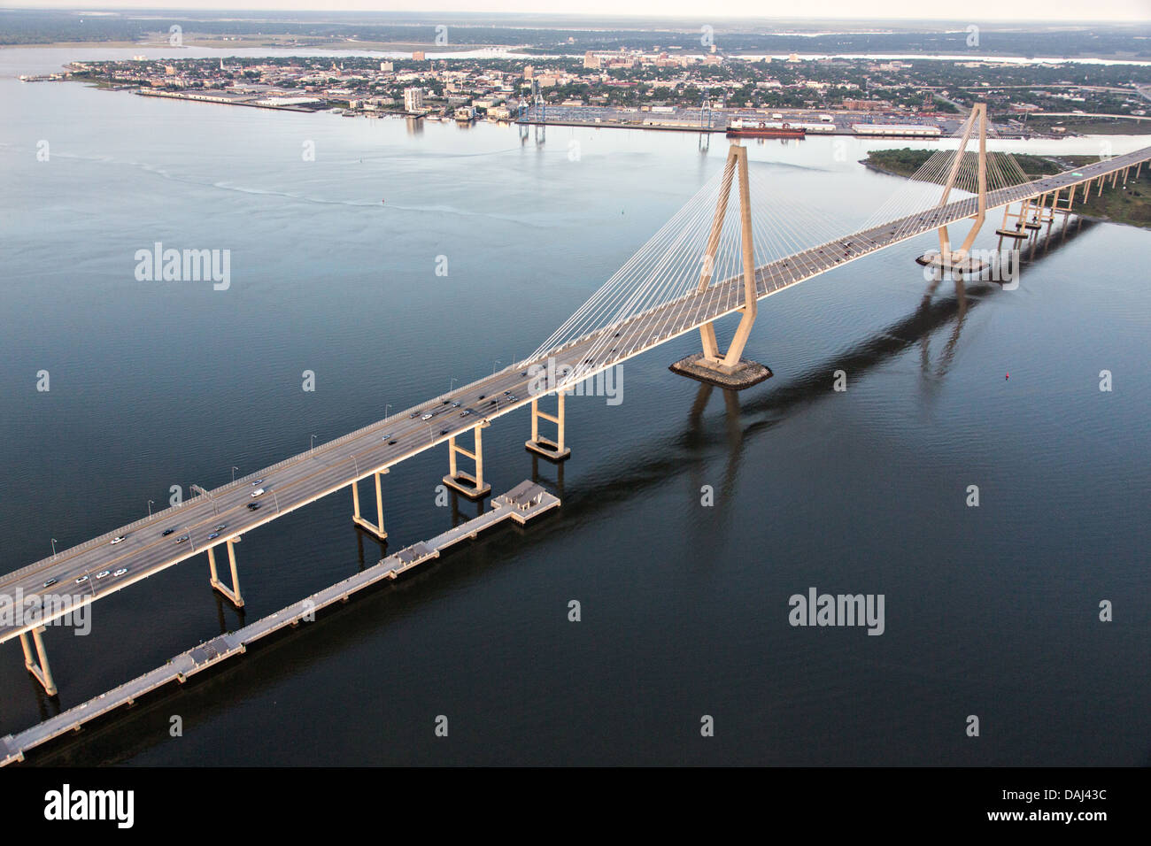 Aerial view of the Arthur Ravenel Bridge in Charleston, SC Stock Photo ...